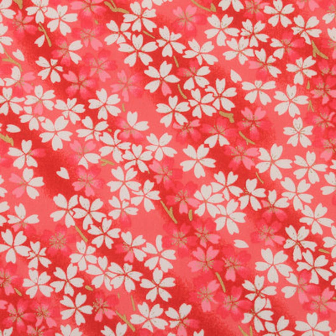 Vintage Japanese Red Cotton Fabric Floral Fabric With Pink White Sakura ...