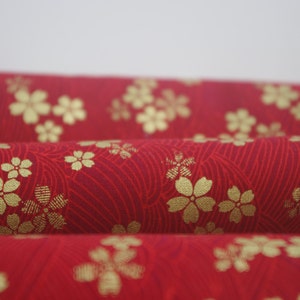 Vintage Japanese Red Cotton Fabric Floral Fabric With Gold Sakura ...