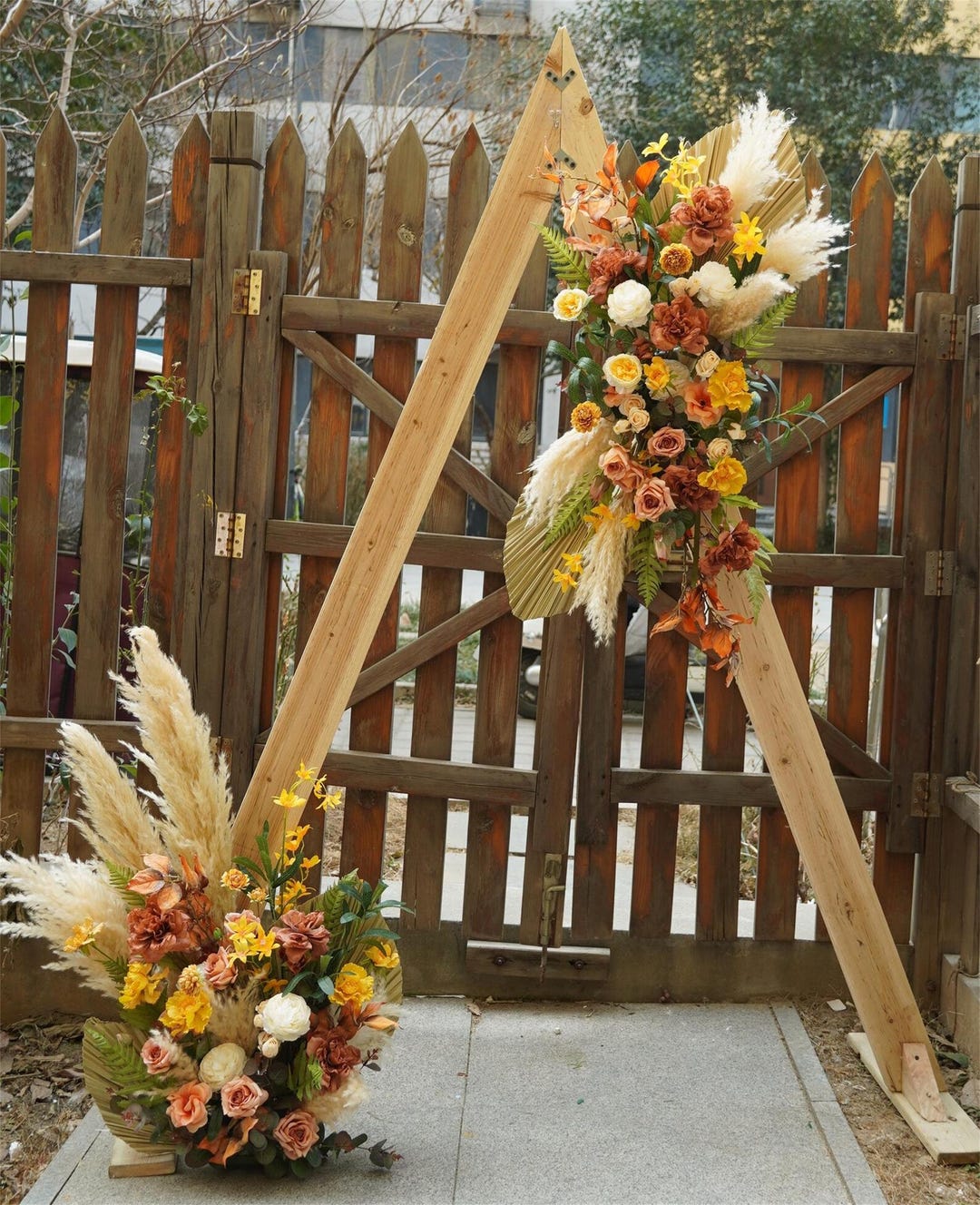 Big Palm Fan Arch Arrangement/yellow Silk Flowers -event Backdrop ...