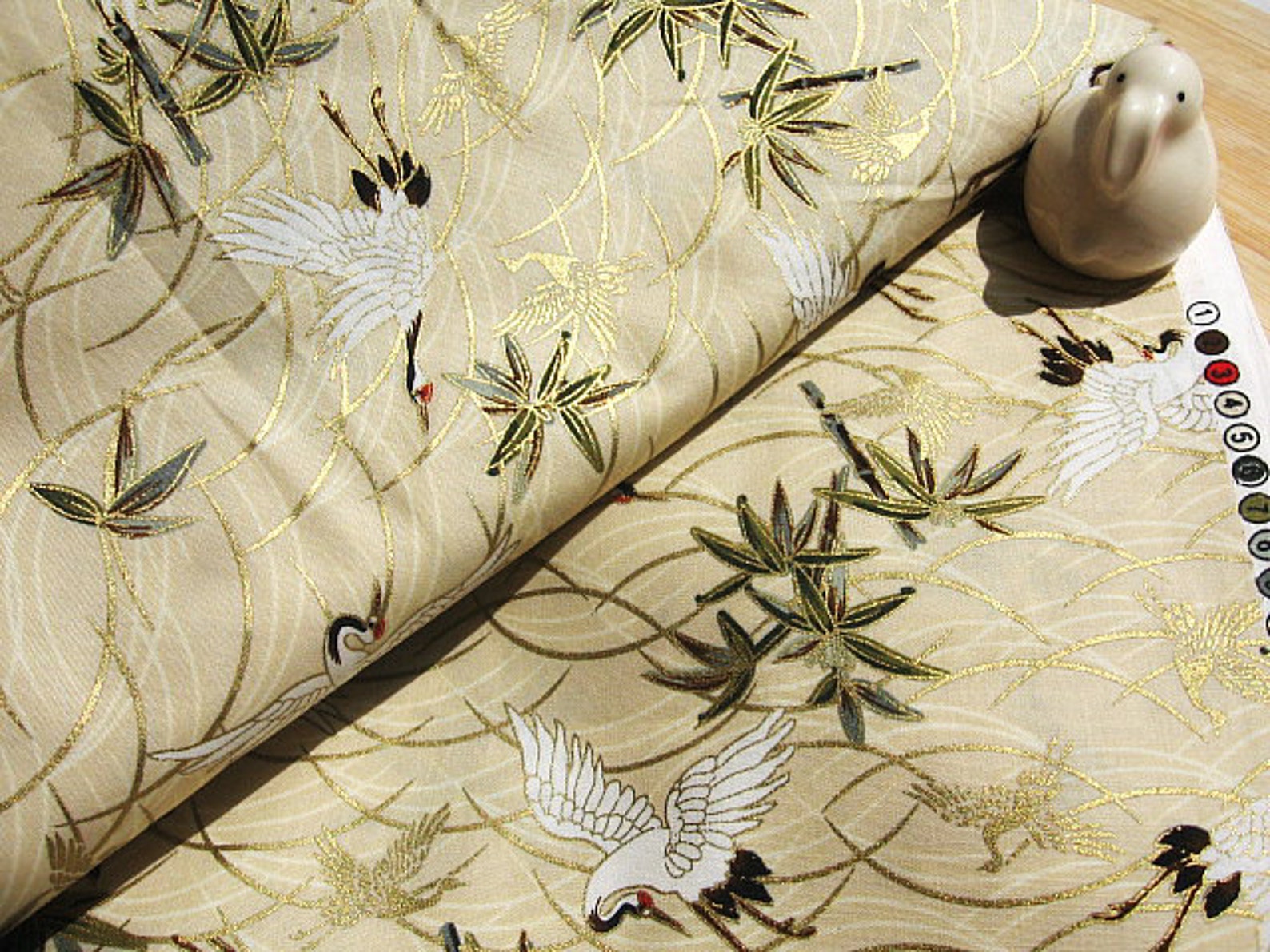 Vintage Japanese Cotton Fabric Cloth Bird Crane Light Yellow - Etsy UK
