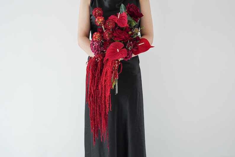 Red Asymmetrical Wedding Bouquet, Boho Flower Bouquet,artificial Flower ...