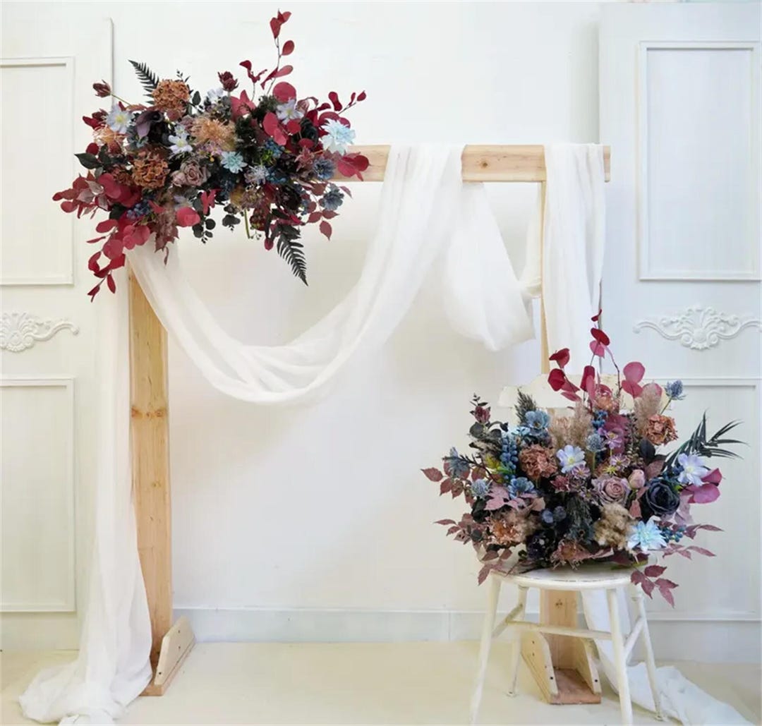 Burgundy Leaves Arch Arrangement/black&salt Water Silk Flowers ...