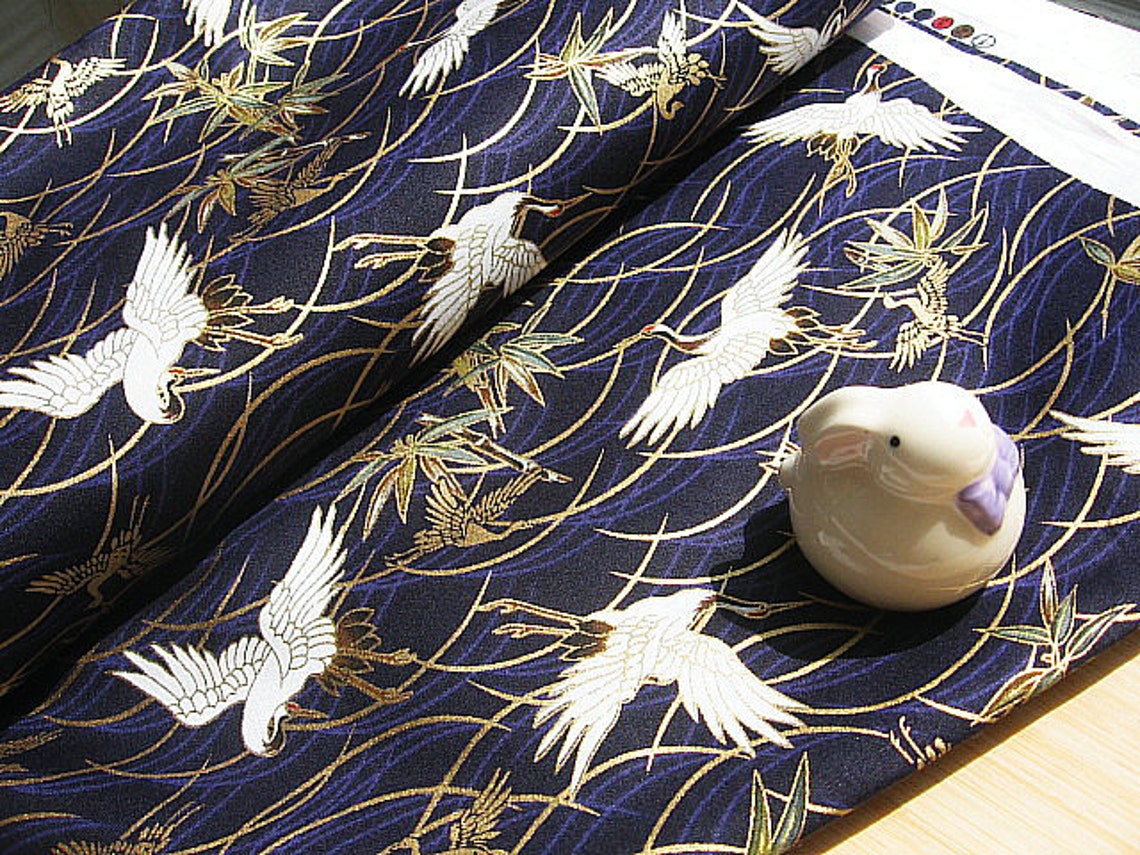 Vintage Japanese Cotton Fabric Cloth Bird Crane Blue by 1/2 | Etsy