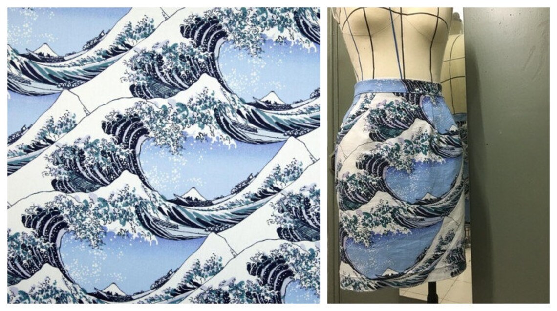 Vintage Japanese Style Cotton Fabric With Great Wave in - Etsy
