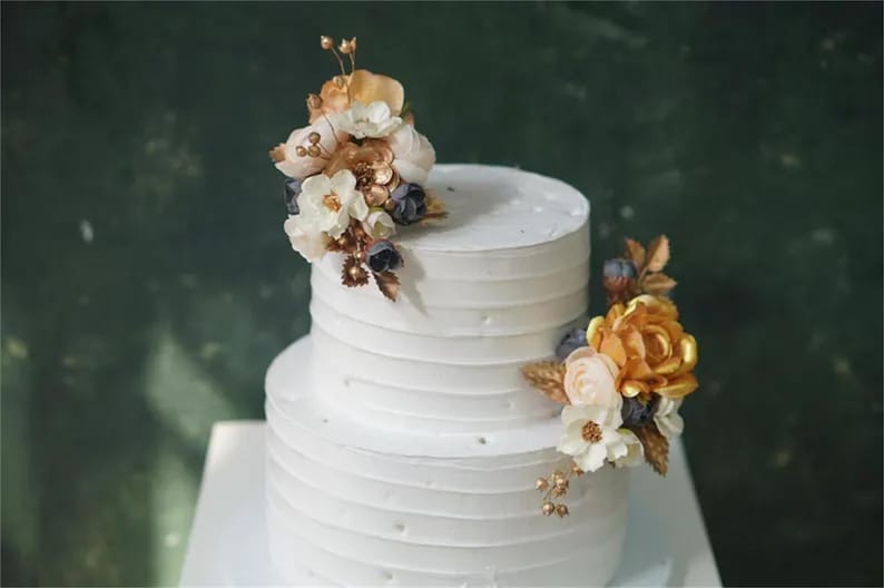 Golden Rose Wedding Cake Topper, Floral Cake Decoration, Cake Topper ...