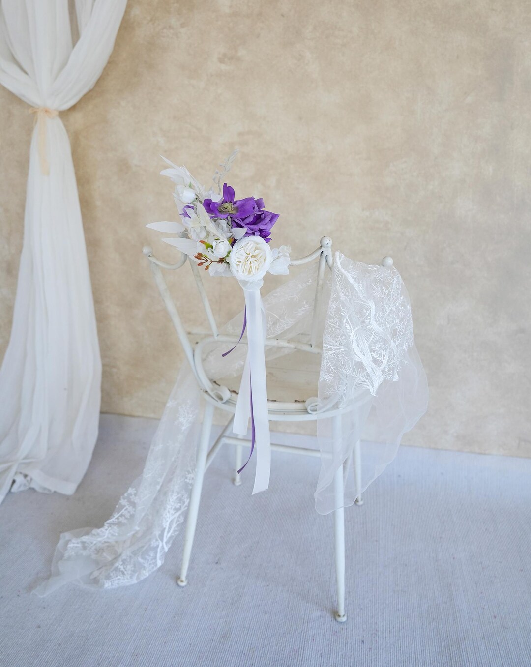 Classic Purple,white Rose Chair Flowers,artificial Flowers, Aisle ...
