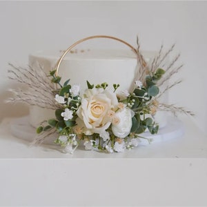 White/green Silk Flowers Cake Topper, Rings Flowers Cake Topper, Pampas ...