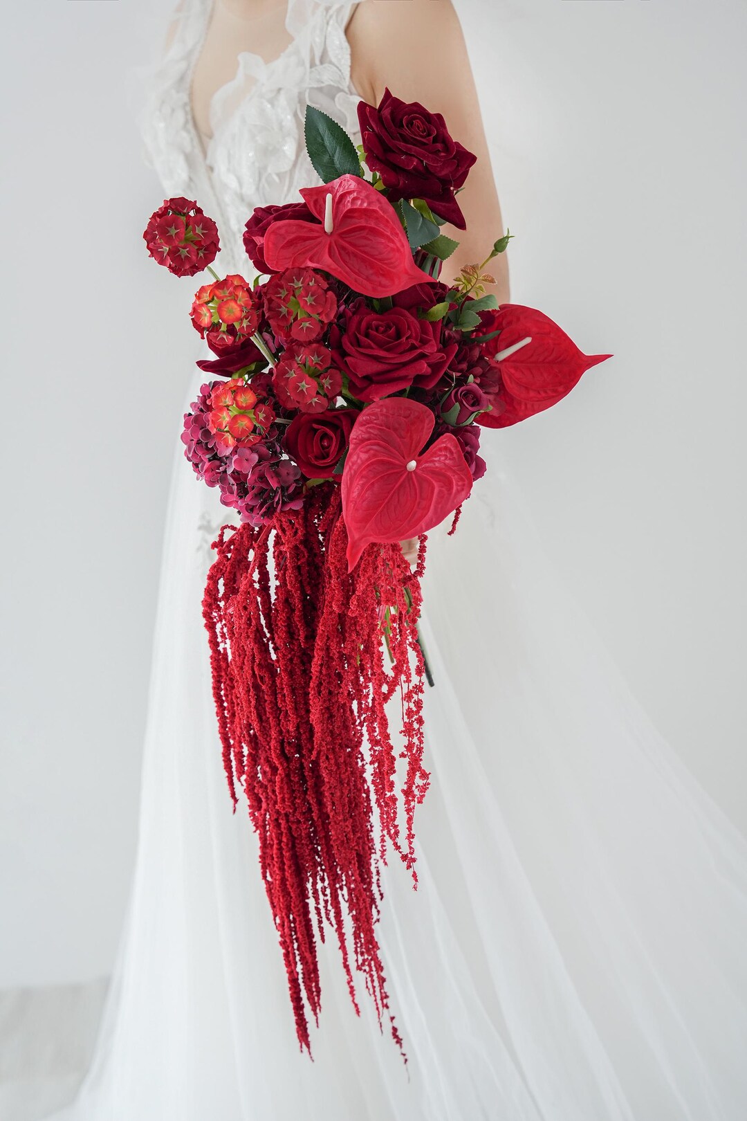 Red Asymmetrical Wedding Bouquet, Boho Flower Bouquet,artificial Flower ...