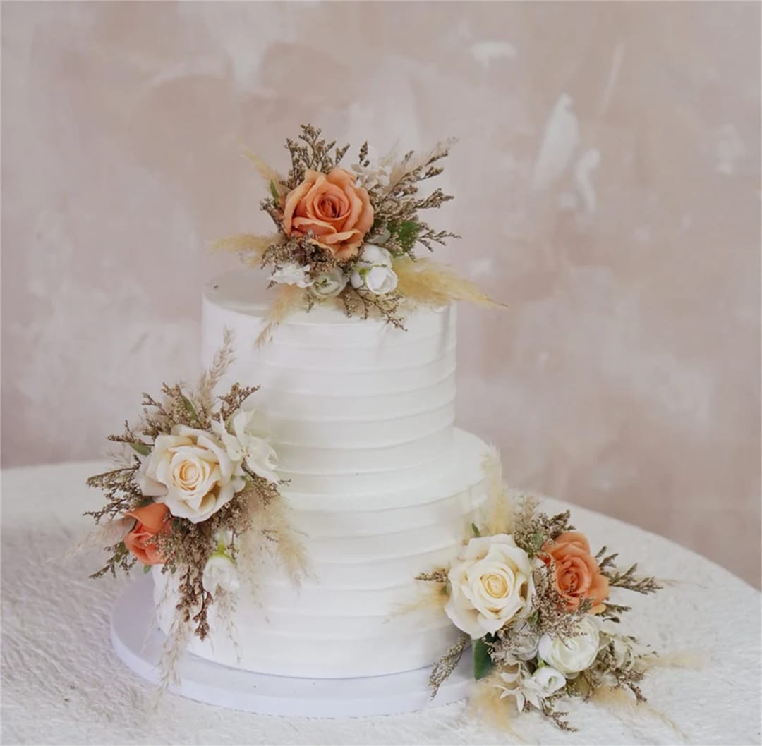 Set of 3 Wedding Cake Topper,orange Cake Topper Flowers, Pampass Cake ...