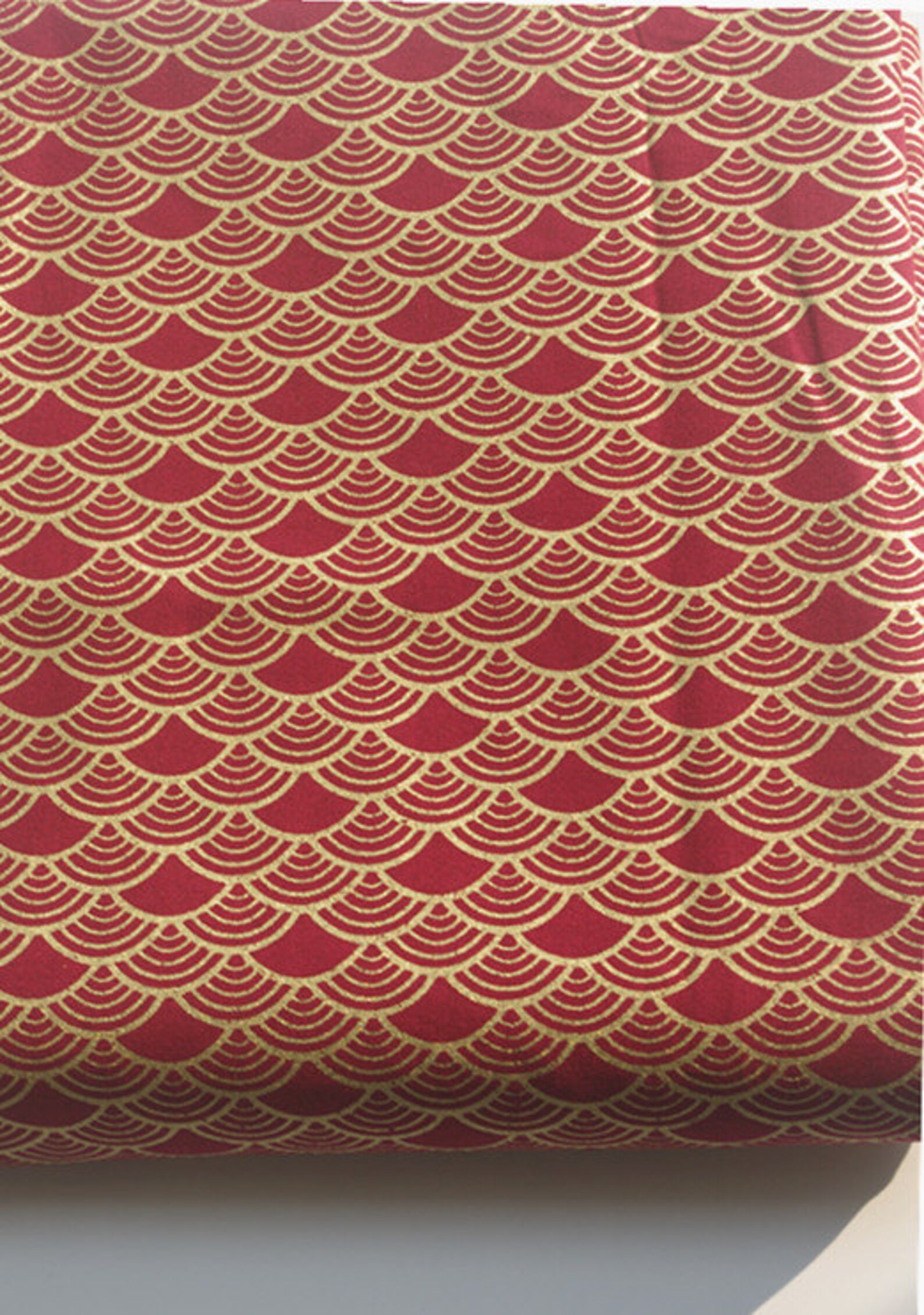 Vintage Japanese Red Cotton Fabric With Golden Wave Fabric - Etsy