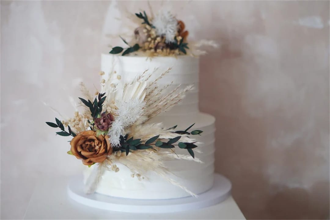 Set of 2 Wedding Cake Topper, Dark Green Leaves Cake Decoration ...
