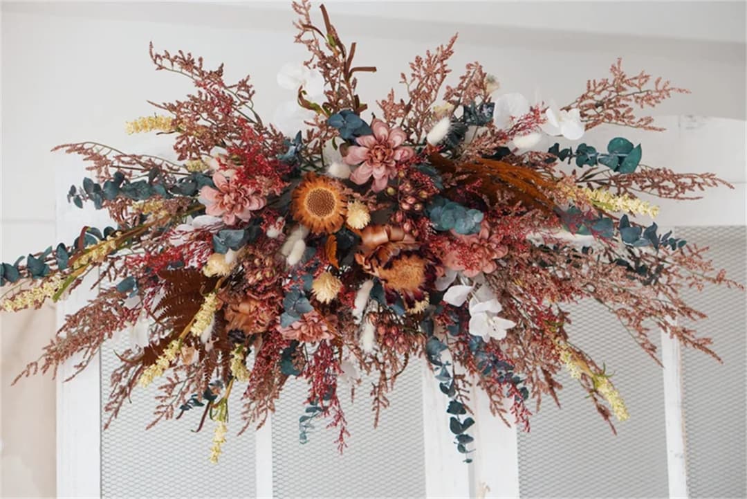 Dried Flowers Arch Swag Table Arrangement, Wedding Centrepiece , Porch ...