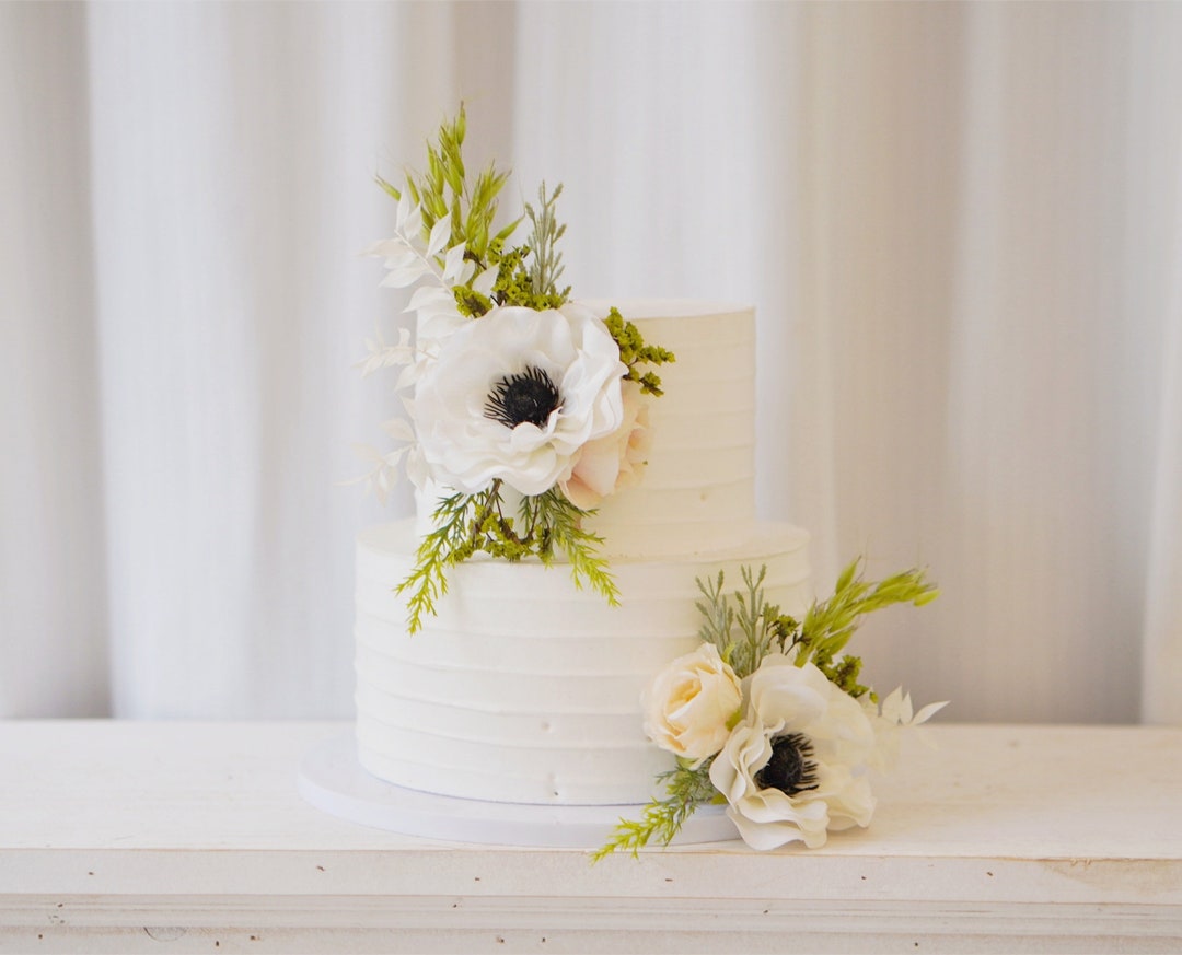 Set of 2 Wedding Cake Topper,artificul Anemone Silk Flowers,cake ...