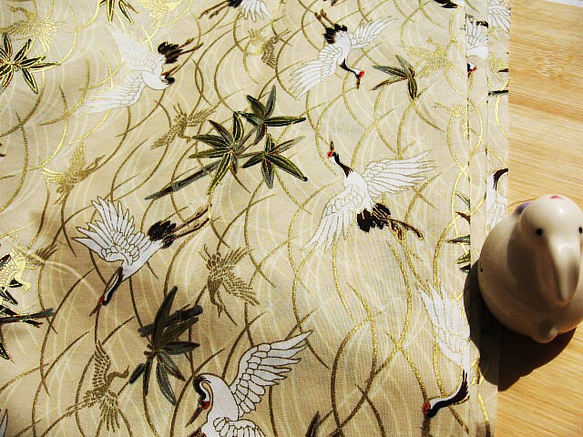 Vintage Japanese Cotton Fabric Cloth Bird Crane Light Yellow - Etsy UK