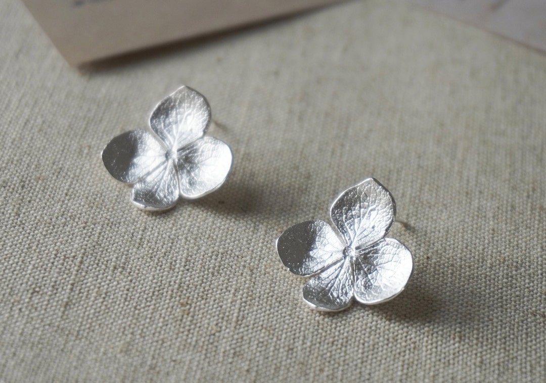 Hydrangea Clover Flowers Earrings,s999 Petals Sterling Silver Dainty ...