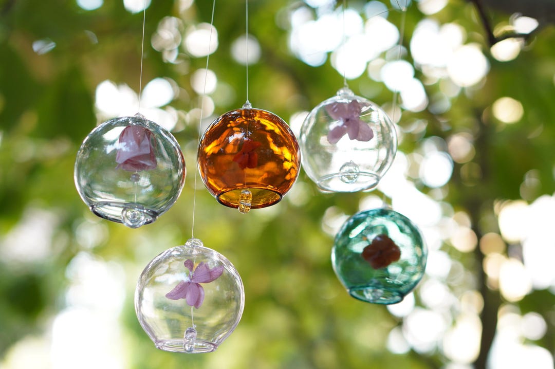 JAPANESE Style Traditional Glass Furin Wind Bell Eternal Flower Wind ...