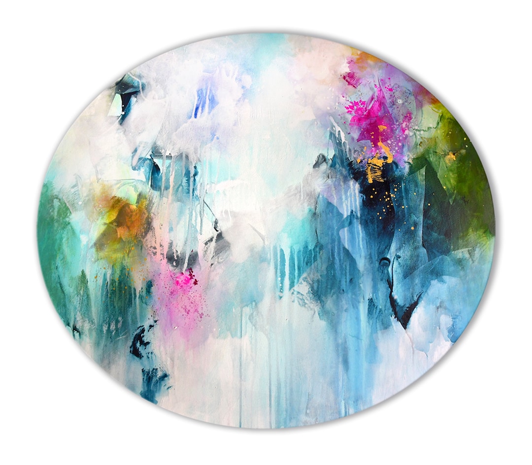 Circular Abstract Art, Round Canvas, One-of-a-kind Artwork, Acrylic ...