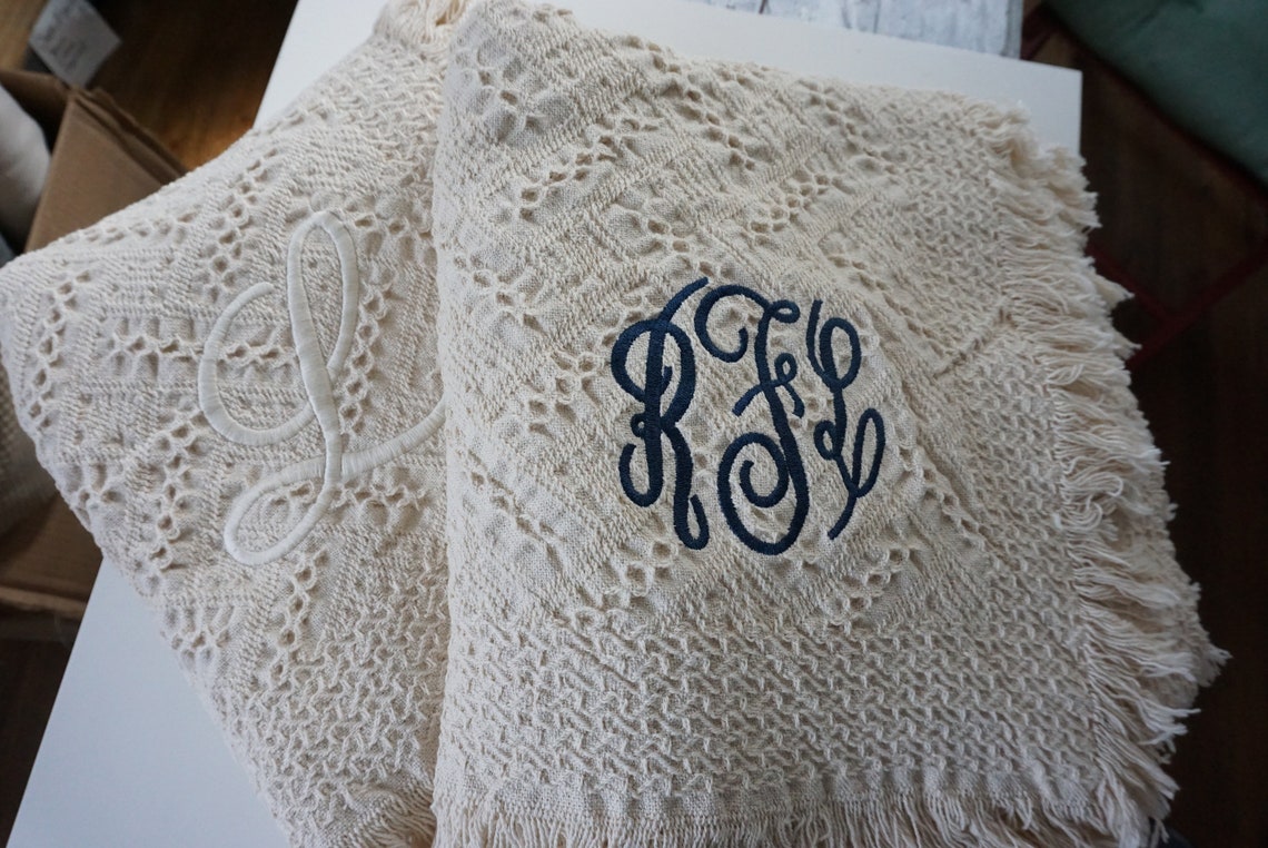 Personalized Classic Neutral Throw Waffle Lattice With Fringe Blanket ...