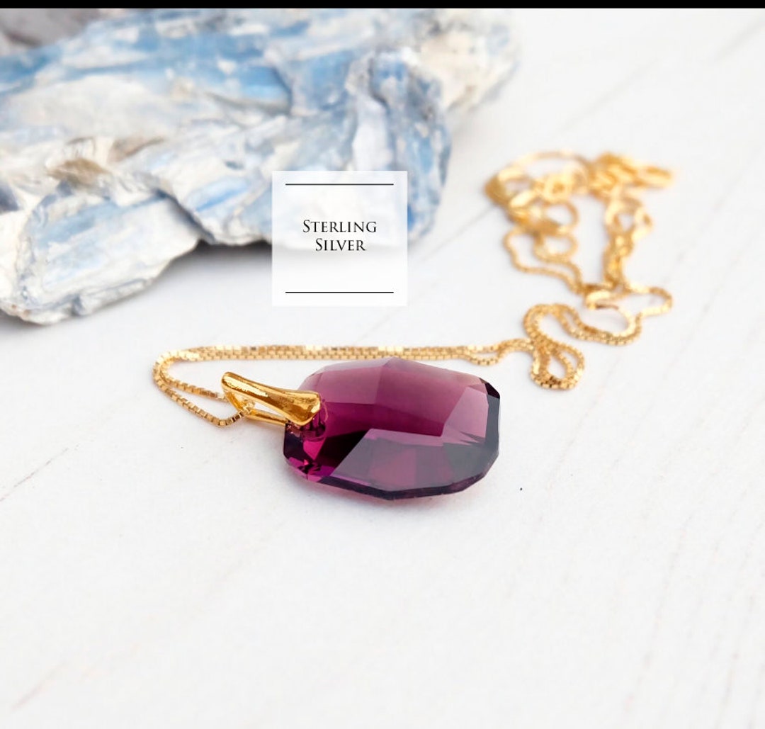 Amethyst Crystal Pendant Necklace, Purple Rectangular Crystal Necklace ...