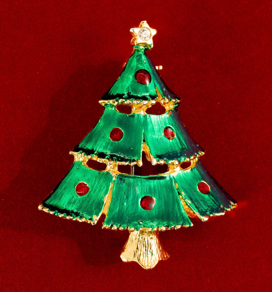 Vintage 70s Christmas Tree Enameled Tree Brooch Pin Gift for Teacher - Etsy