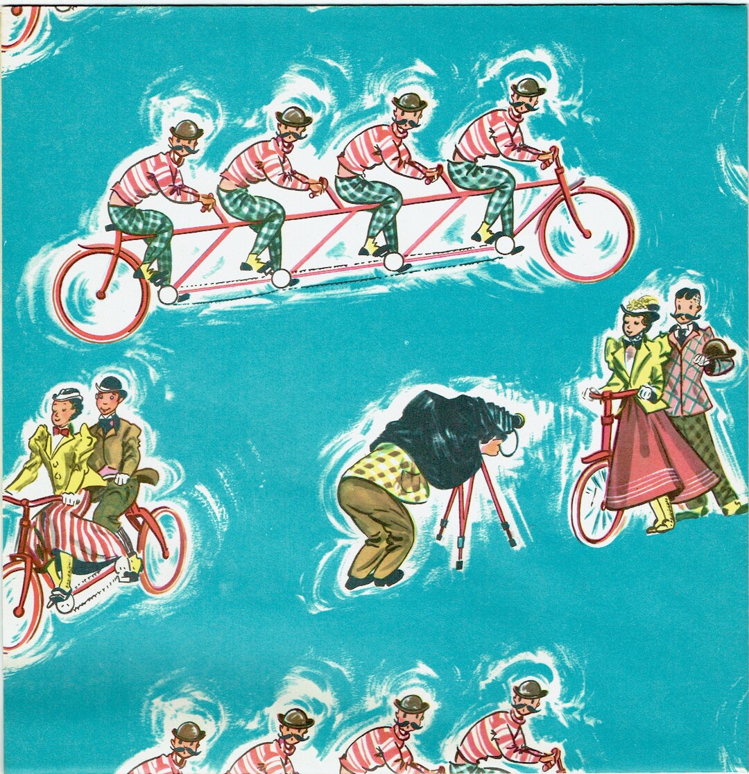 Vintage 1950s Wrapping Paper - 3 Sheets 26" X 29" - Bicycle Built for ...