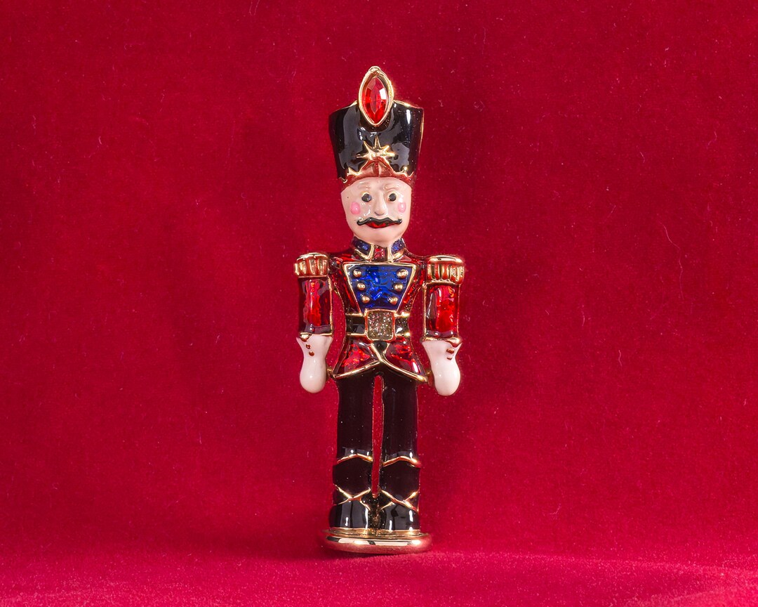 Christmas Nutcracker Soldier Brooch or Pin With Rhinestones and Hand ...