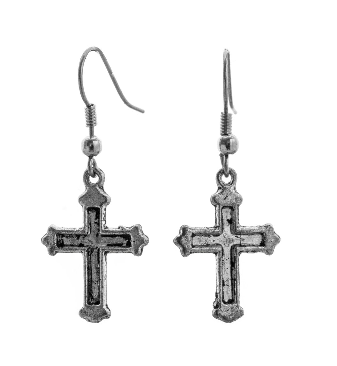 Vintage Cross Pierced Earrings, Steel Ear Wires, Dangle Crosses - Etsy