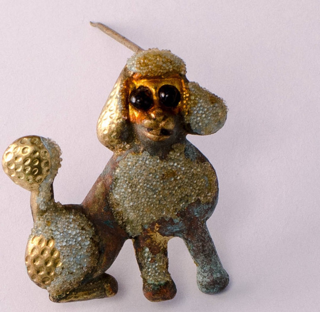 Antique Copper Poodle Flocked With Beads Brooch Pin - Etsy