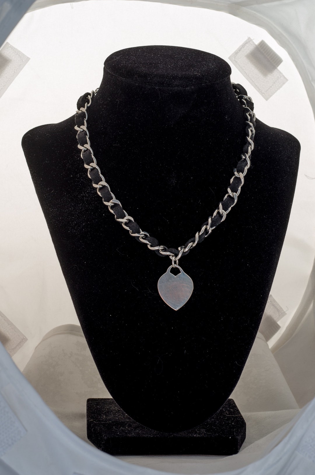 Vintage 1970s Velour Ribbon Laced in Silver-tone Chain With Heart ...