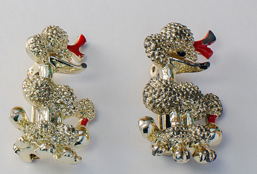 Vintage Pair Poodle Brooch or Pins With Red Bows for Christmas - Etsy