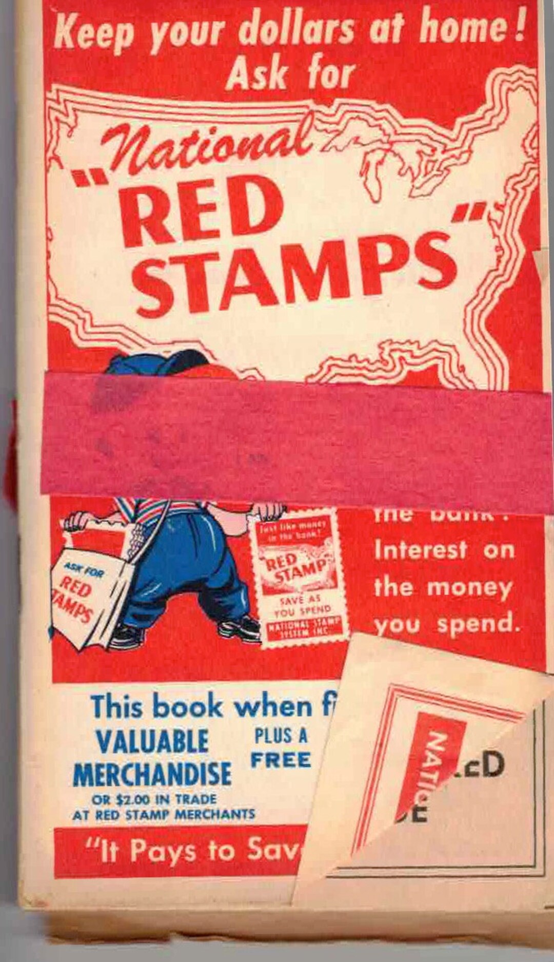 Vintage 1950s National Red Stamps Savings Book of Stamps (5 Full and 1 ...