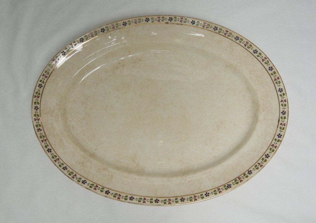 Large 1800's Dinner Platter; Mercer China With Gold Rim and Tiny ...