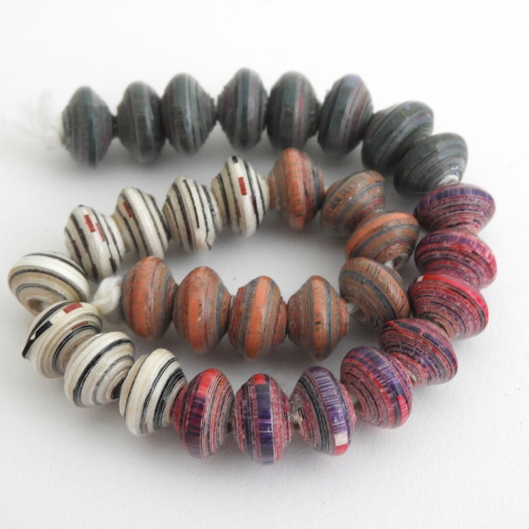 Hand Painted Paper Bead Strand: Upcycled Jewelry Supplies - Etsy
