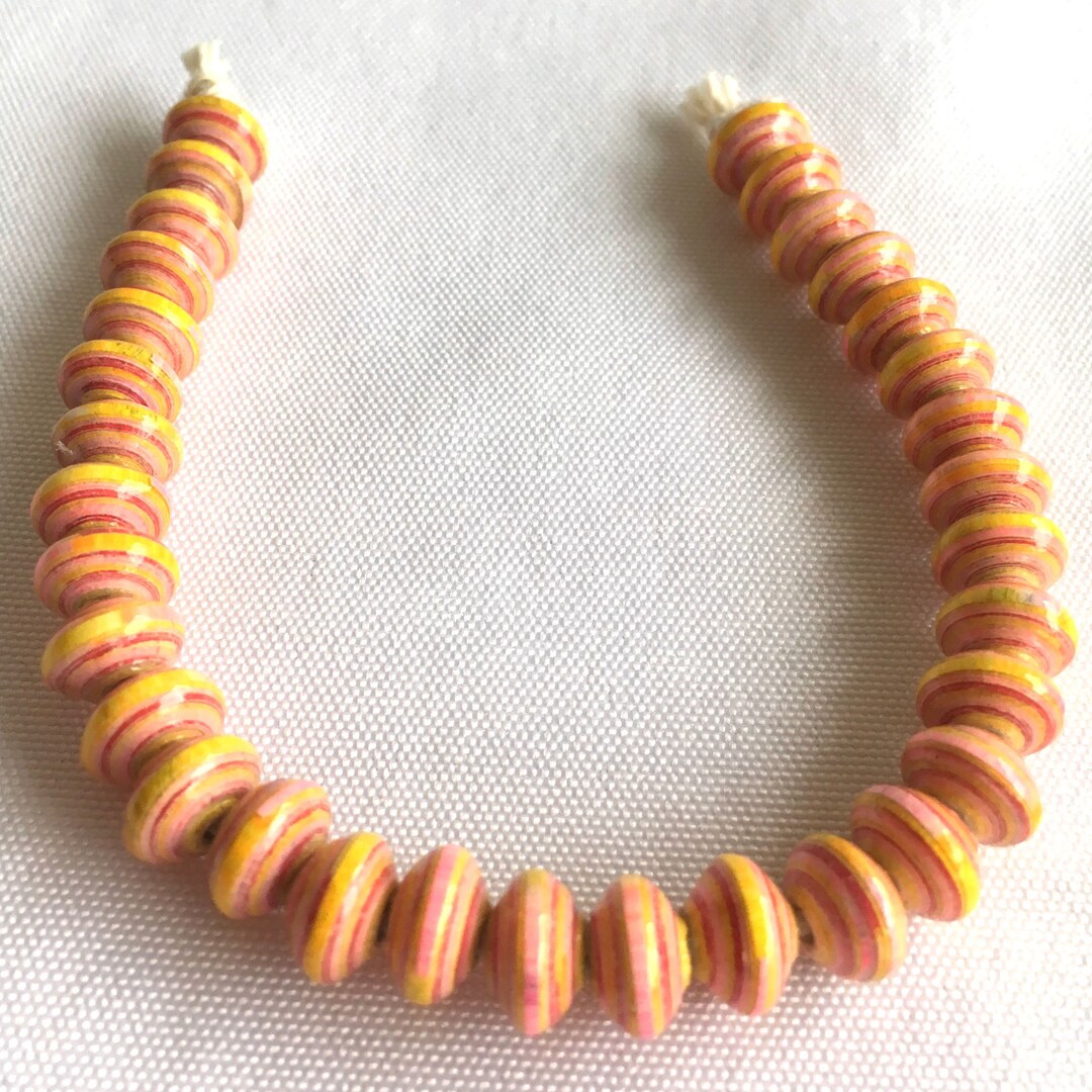 Paper Bead Jewelry Supplies Paper Beads Hand painted NEON Lot of 32 733 ...