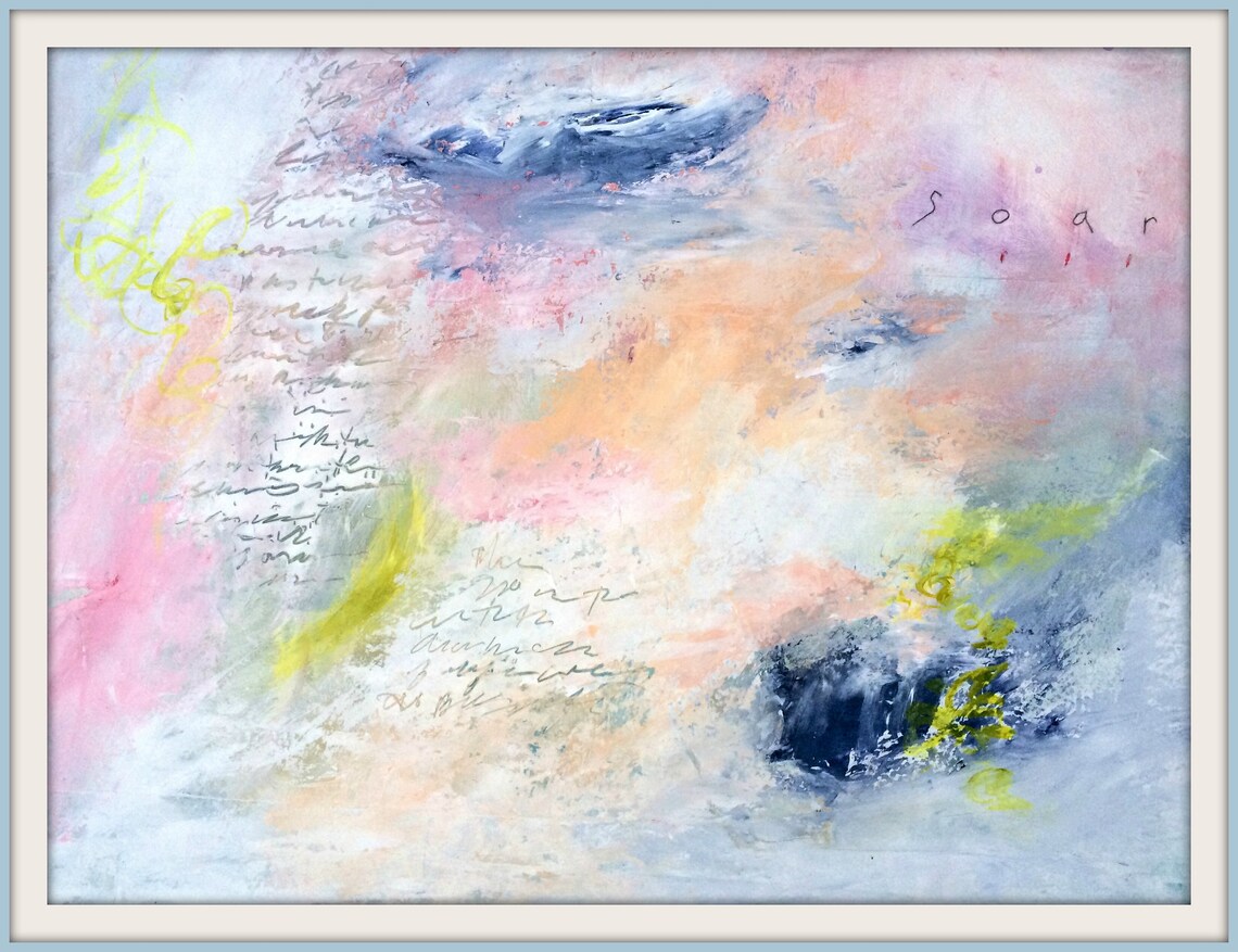 Soar Colorful Wispy Abstract Expressionism Painting on Paper 18x24 ...