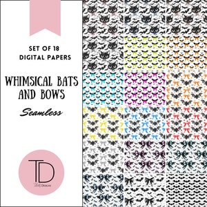 Whimsical Bats and Bows Digital Paper Set, 18 Seamless Patterns ...