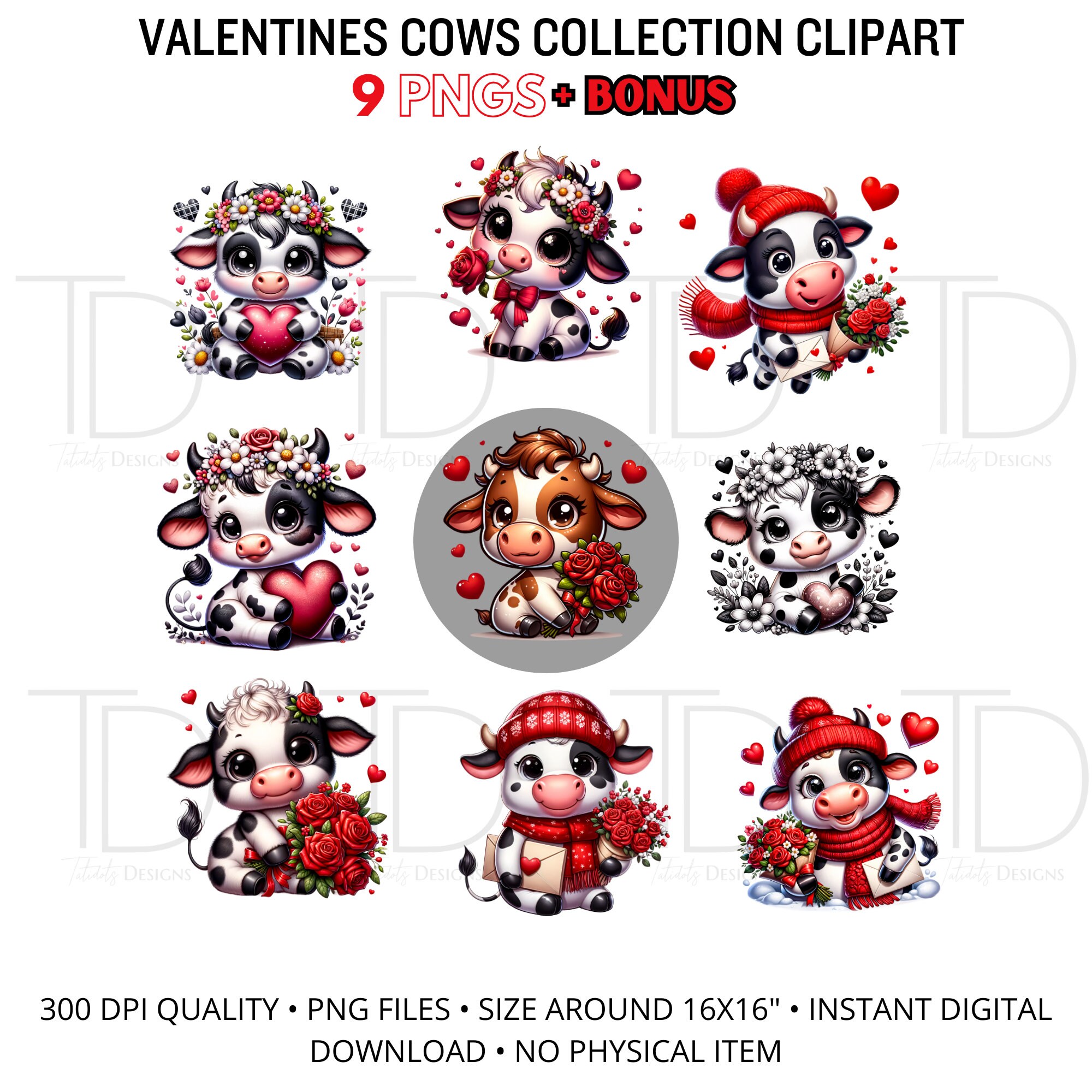 Valentines Cows Collection - 9 Cows Pngs Clipart Collection + Bonus ...