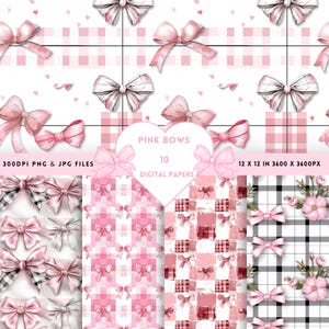 Coquette Pink Bow Digital Paper Set, Pink Bow Scrapbooking, Coquette ...