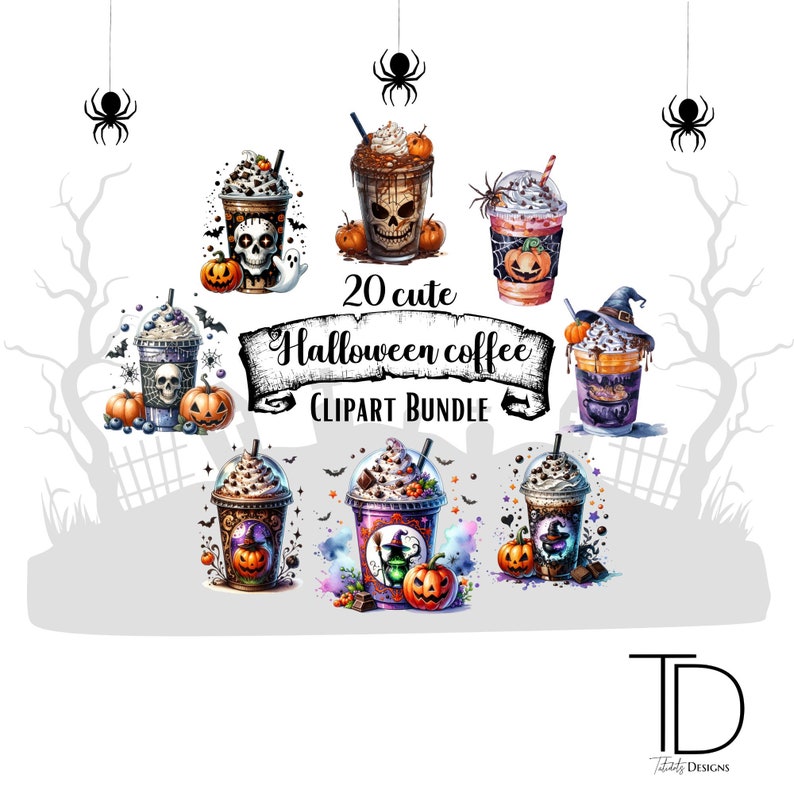Halloween Coffee Clipart Set, Scary Gothic Watercolor Hot Coffee Drink ...