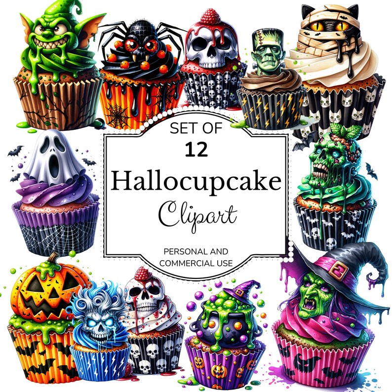 Hallo Cupcakes Clipart Bundle, PNG, Digital Download, Halloween Cupcake ...