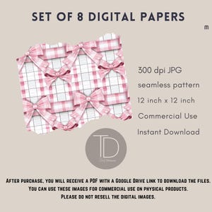 Coquette Pink Bow Digital Paper Set, Pink Bow Scrapbooking, Coquette ...