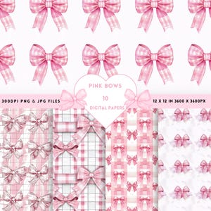 Coquette Pink Bow Digital Paper Set, Pink Bow Scrapbooking, Coquette ...