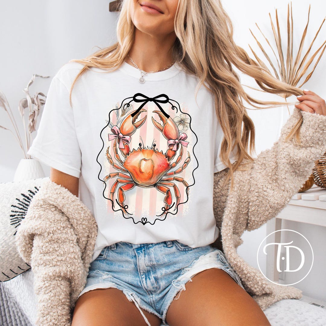 Crab Sublimation PNG, Cute Coquette Sea Animal Clipart, Pink Nautical ...