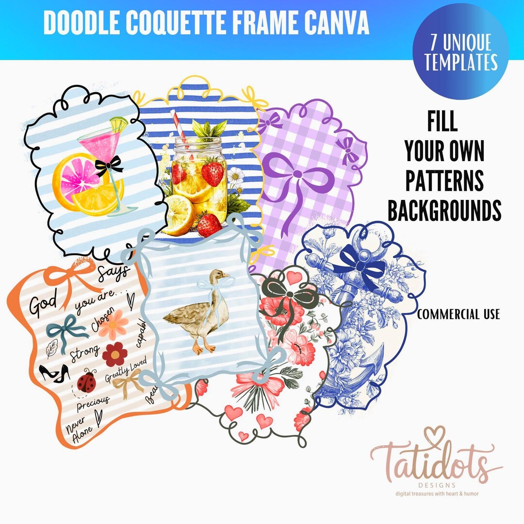 Editable Coquette Frame Templates for Canva, Coquette Bow Border Frames ...