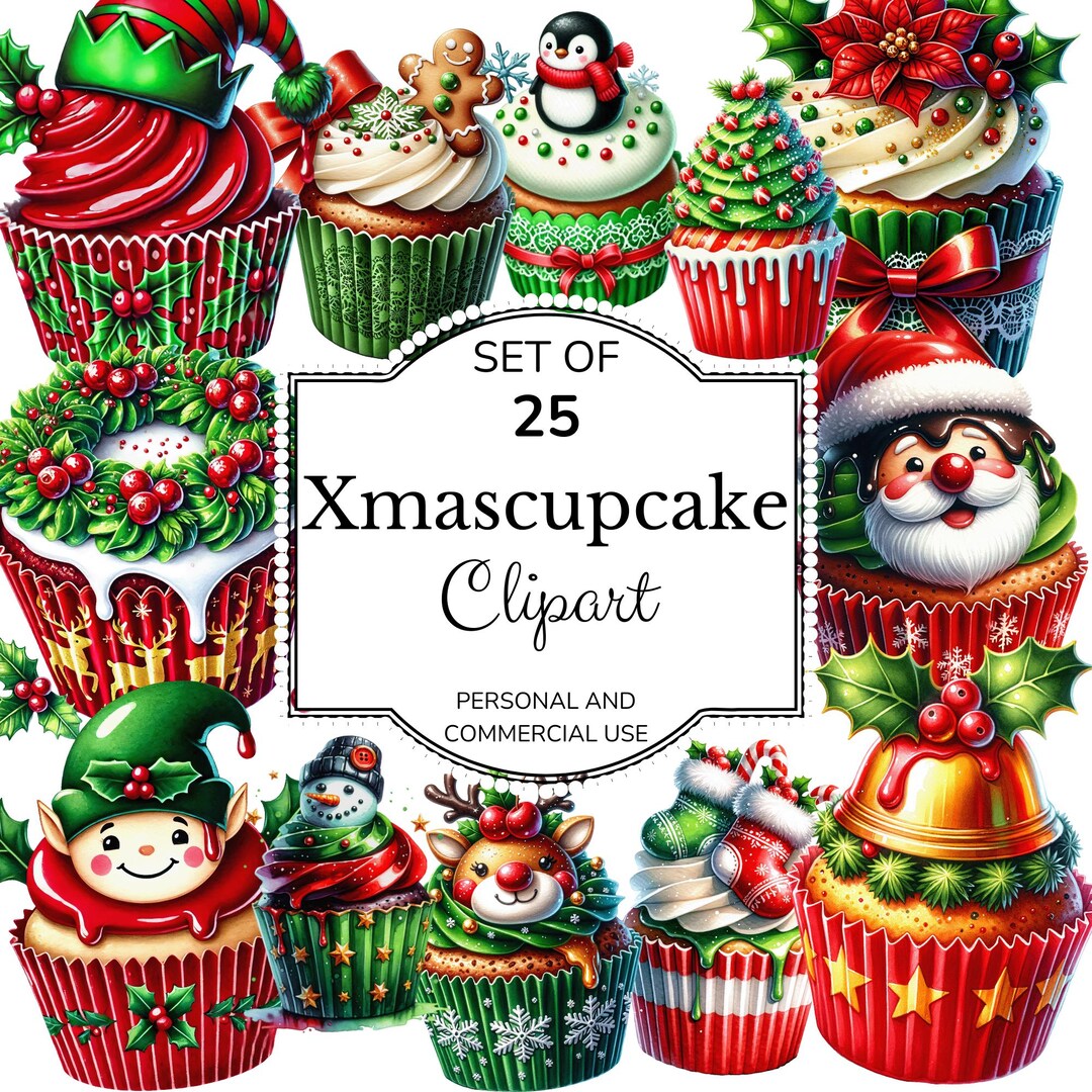 Christmas Cupcake Clipart Bundle: Holiday PNG Graphics (digital ...