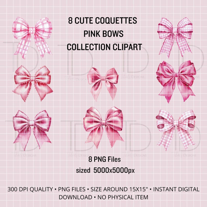Coquette PNG Bundle, Watercolor Pink Bow, 8 Pink Bow Clipart, Coquette ...