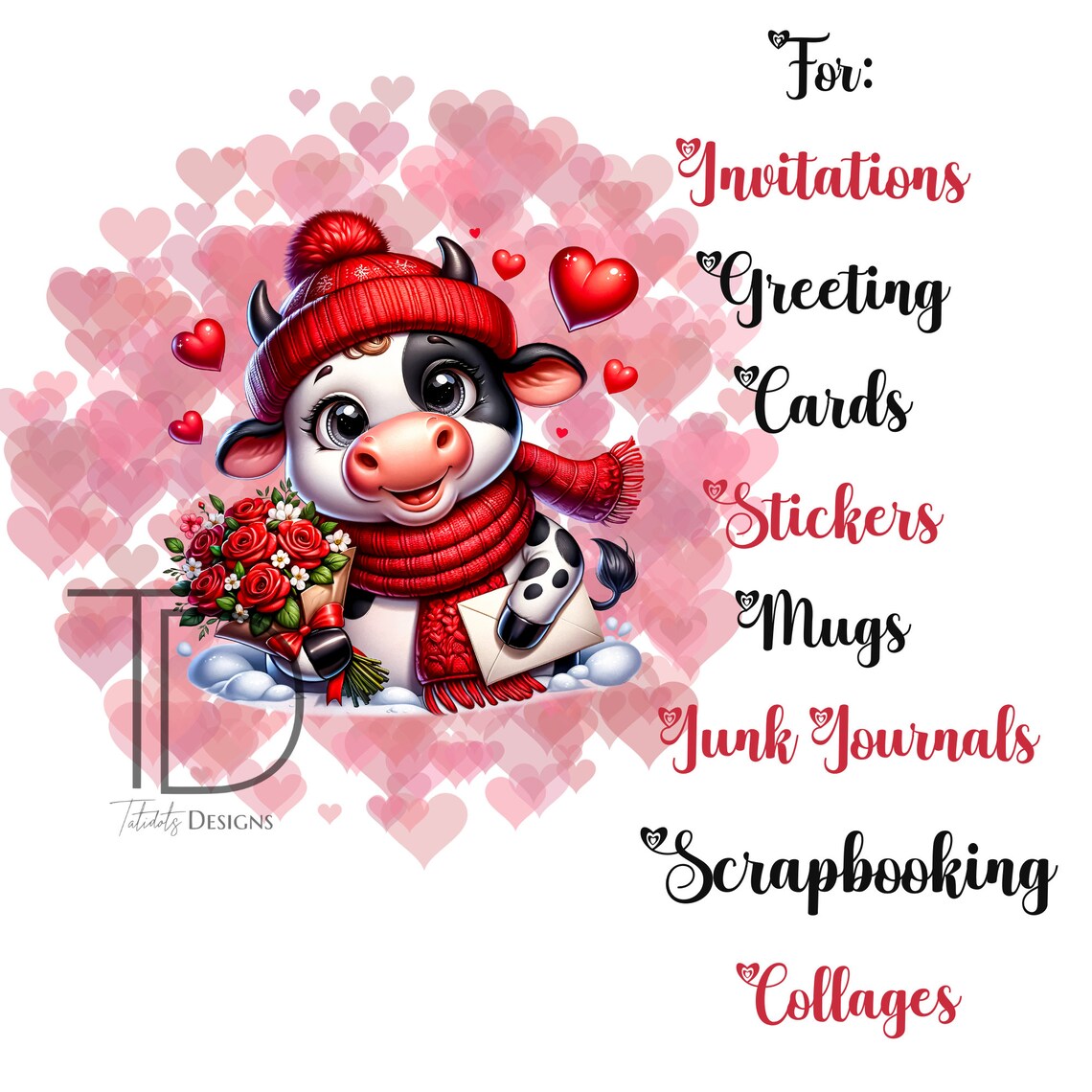 Valentines Cows Collection - 9 Cows Pngs Clipart Collection + Bonus ...