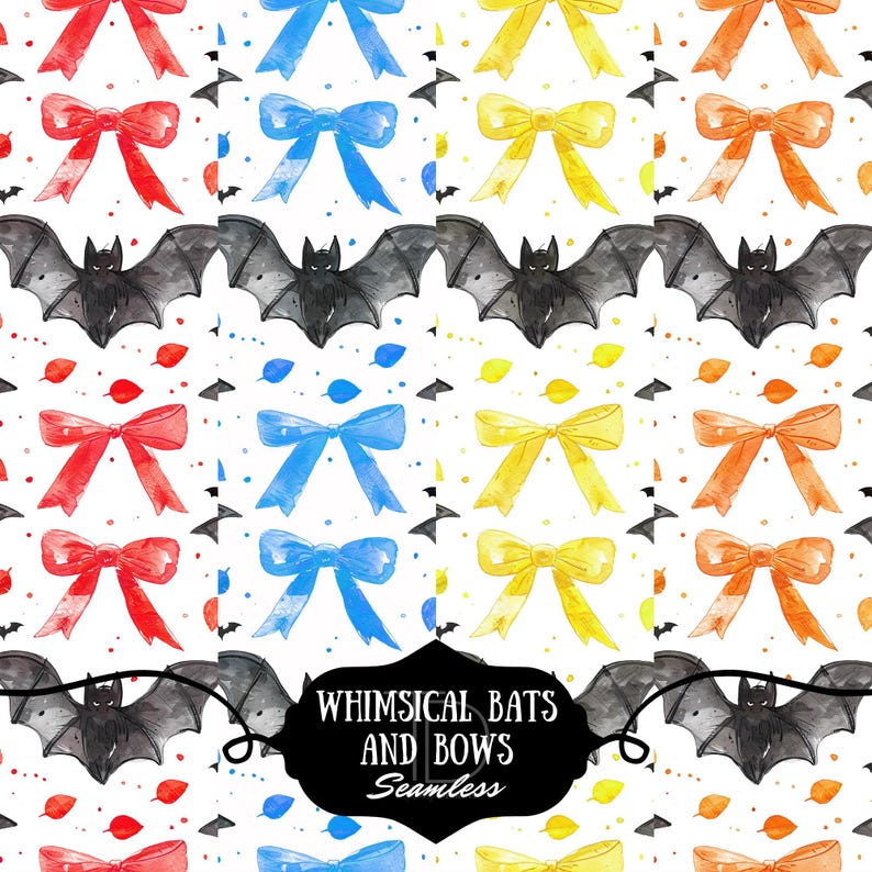 Whimsical Bats and Bows Digital Paper Set, 18 Seamless Patterns ...