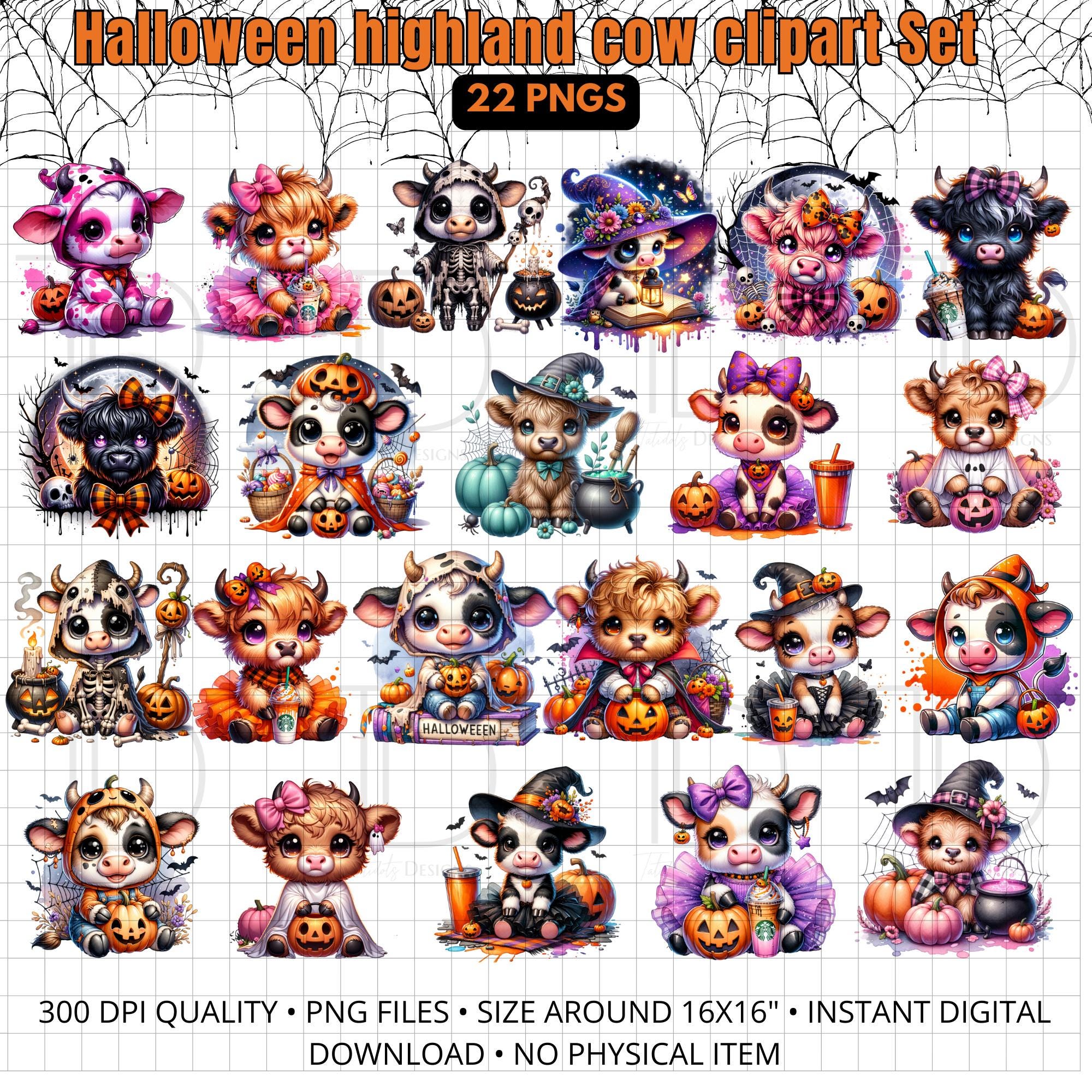 Halloween Clipart Bundle, PNG, Digital Download, Highland Cow Set, Cute ...