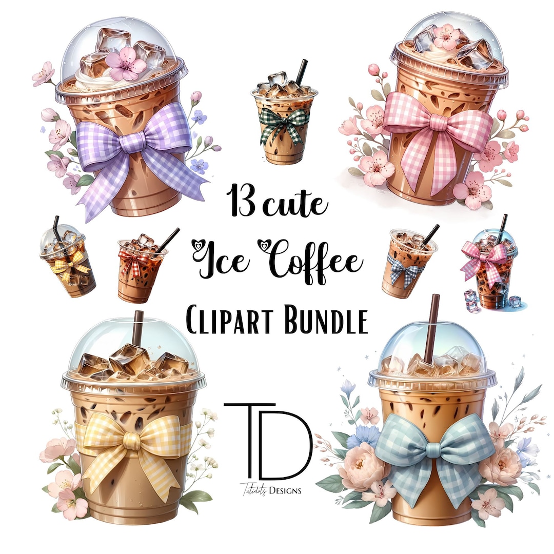 Iced Coffee Clipart Bundle, Coquette Bows Clipart, Coquette Iced Coffee ...